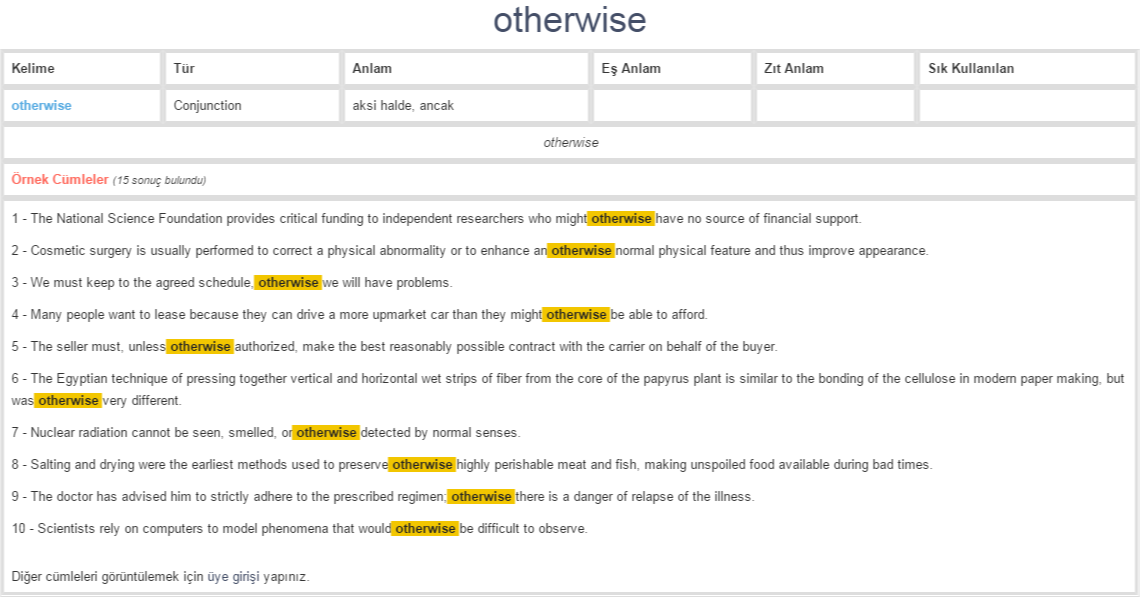 otherwise ne demek, anlamı nedir | YDS - YÖKDİL İNGİLİZCE-TÜRKÇE ...