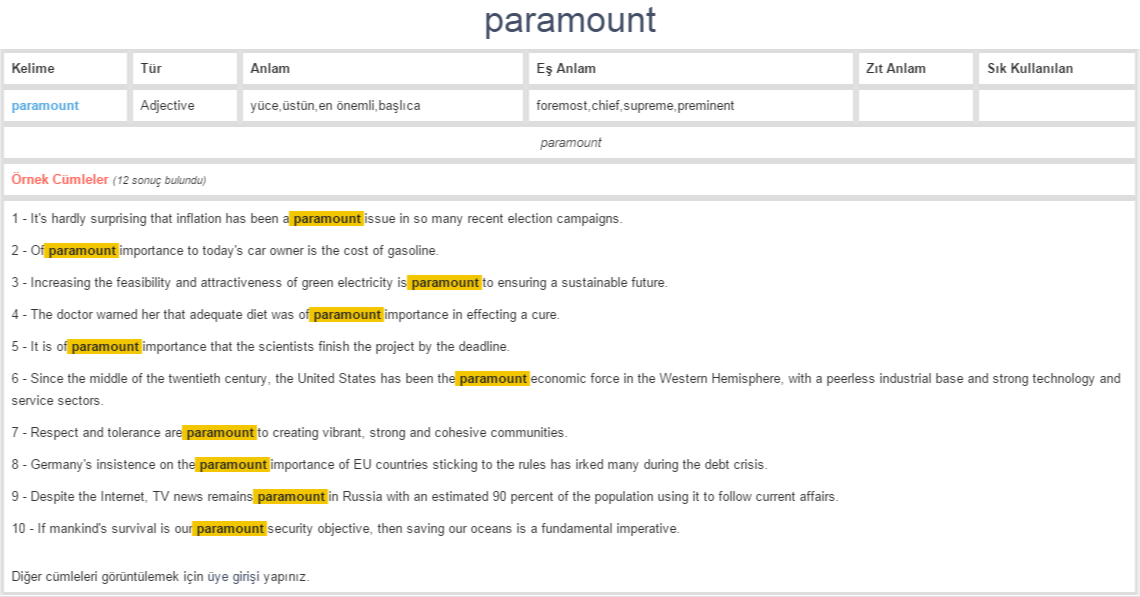 paramount ne demek, anlamı nedir | YDS - YÖKDİL İNGİLİZCE-TÜRKÇE ...