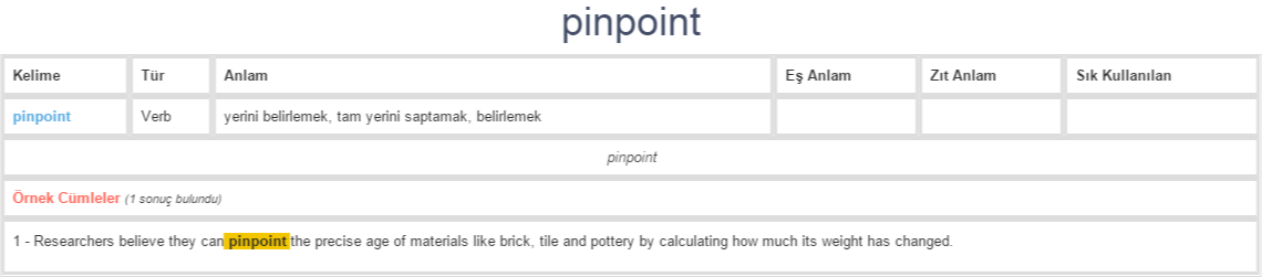 pinpoint ne demek, anlamı nedir | YDS - YÖKDİL İNGİLİZCE-TÜRKÇE ...