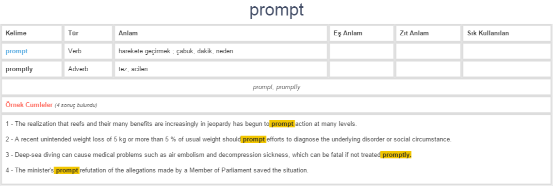 prompt ne demek, anlamı nedir | YDS - YÖKDİL İNGİLİZCE-TÜRKÇE BAĞLAMSAL ...