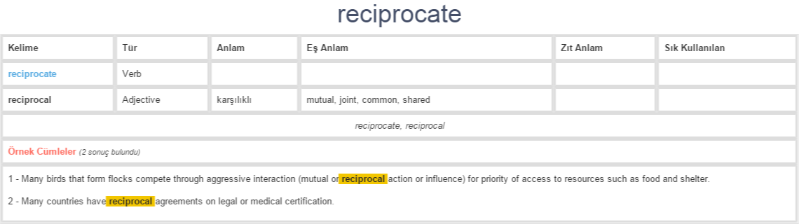 reciprocate ne demek, anlamı nedir | YDS - YÖKDİL İNGİLİZCE-TÜRKÇE ...