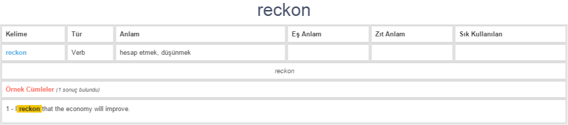 reckon ne demek, anlamı nedir | YDS - YÖKDİL İNGİLİZCE-TÜRKÇE BAĞLAMSAL ...