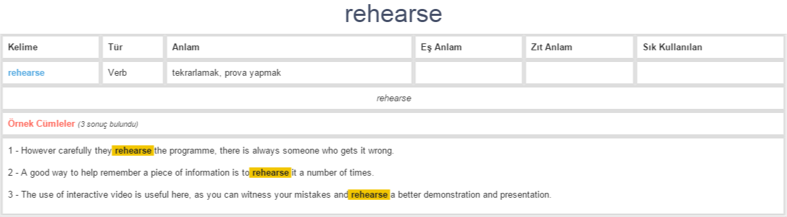 rehearse ne demek, anlamı nedir | YDS - YÖKDİL İNGİLİZCE-TÜRKÇE ...