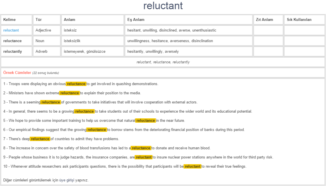 reluctant ne demek, anlamı nedir | YDS - YÖKDİL İNGİLİZCE-TÜRKÇE ...