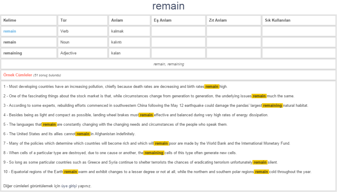 remain ne demek, anlamı nedir | YDS - YÖKDİL İNGİLİZCE-TÜRKÇE BAĞLAMSAL ...
