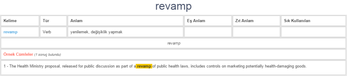 revamp ne demek, anlamı nedir | YDS - YÖKDİL İNGİLİZCE-TÜRKÇE BAĞLAMSAL ...