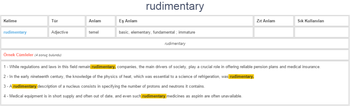 rudimentary ne demek, anlamı nedir | YDS - YÖKDİL İNGİLİZCE-TÜRKÇE ...