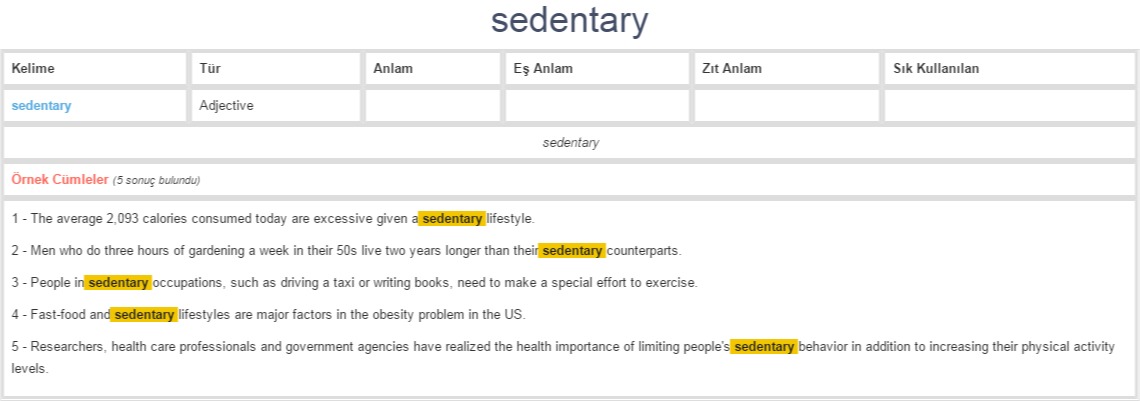 sedentary ne demek, anlamı nedir | YDS - YÖKDİL İNGİLİZCE-TÜRKÇE ...