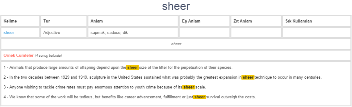 sheer ne demek, anlamı nedir | YDS - YÖKDİL İNGİLİZCE-TÜRKÇE BAĞLAMSAL ...