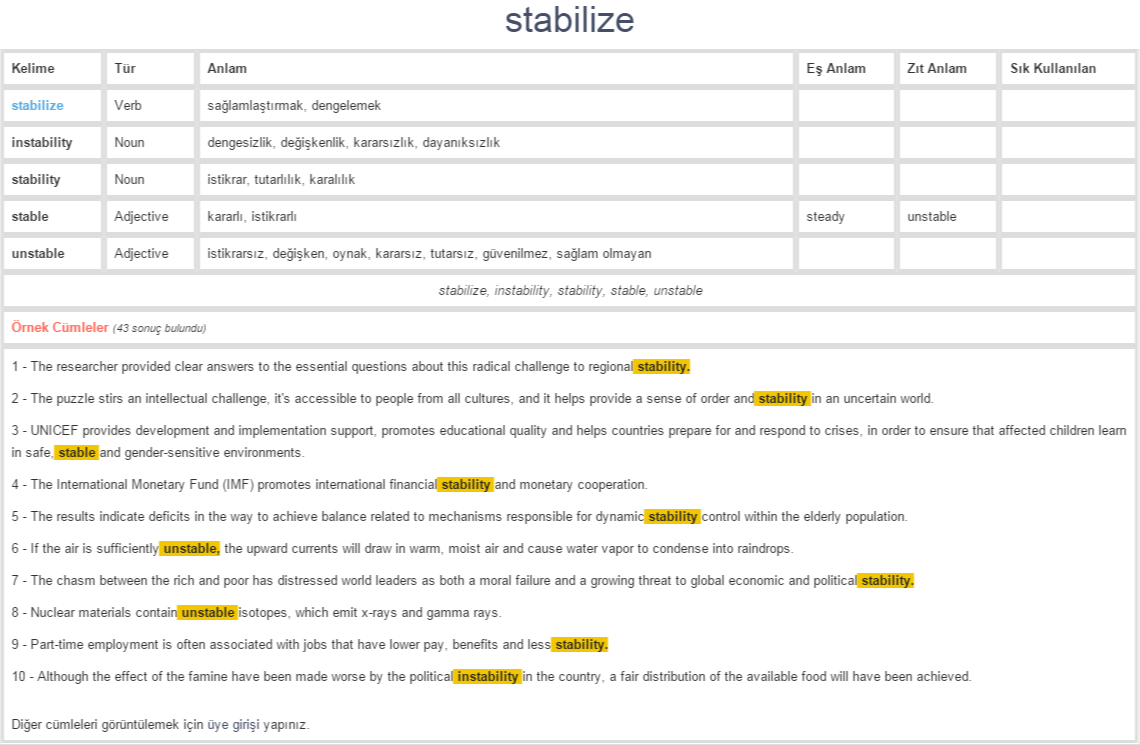 stabilize ne demek, anlamı nedir | YDS - YÖKDİL İNGİLİZCE-TÜRKÇE ...