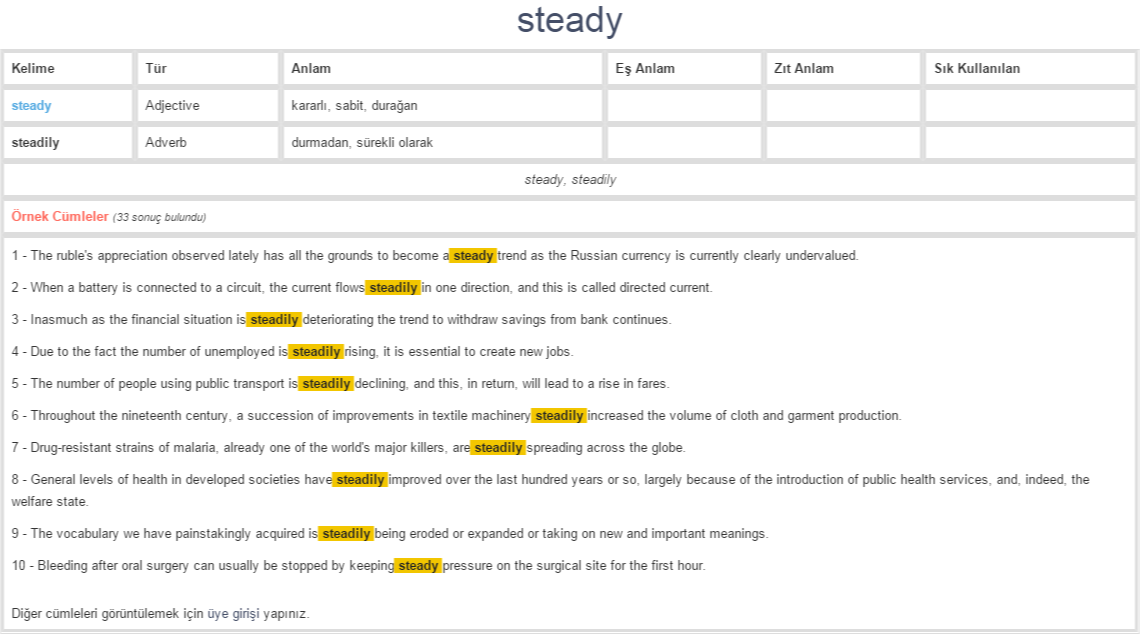 steady ne demek, anlamı nedir | YDS - YÖKDİL İNGİLİZCE-TÜRKÇE BAĞLAMSAL ...