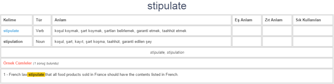 stipulate ne demek, anlamı nedir | YDS - YÖKDİL İNGİLİZCE-TÜRKÇE ...