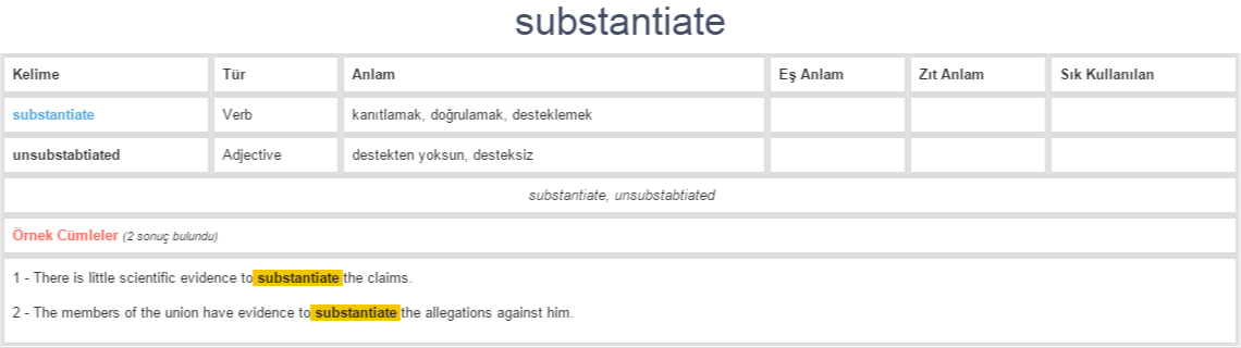 substantiate ne demek, anlamı nedir | YDS - YÖKDİL İNGİLİZCE-TÜRKÇE ...