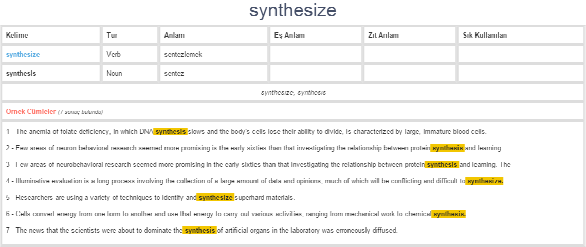 synthesize ne demek, anlamı nedir | YDS - YÖKDİL İNGİLİZCE-TÜRKÇE ...