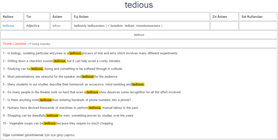 tedious ne demek, anlamı nedir | YDS - YÖKDİL İNGİLİZCE-TÜRKÇE ...