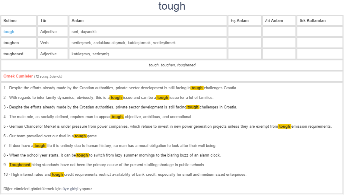 tough ne demek, anlamı nedir | YDS - YÖKDİL İNGİLİZCE-TÜRKÇE BAĞLAMSAL ...