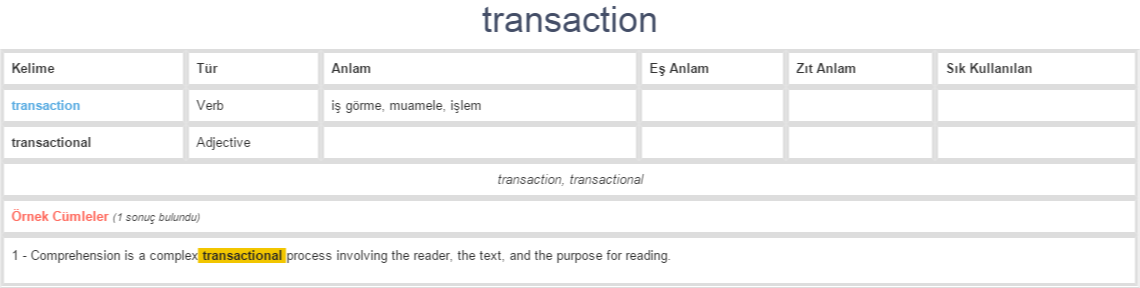 transaction ne demek, anlamı nedir | YDS - YÖKDİL İNGİLİZCE-TÜRKÇE ...