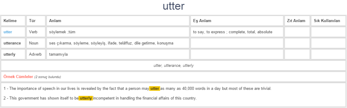 utter ne demek, anlamı nedir | YDS - YÖKDİL İNGİLİZCE-TÜRKÇE BAĞLAMSAL ...