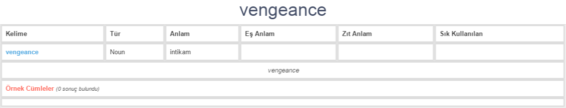 vengeance ne demek, anlamı nedir | YDS - YÖKDİL İNGİLİZCE-TÜRKÇE ...