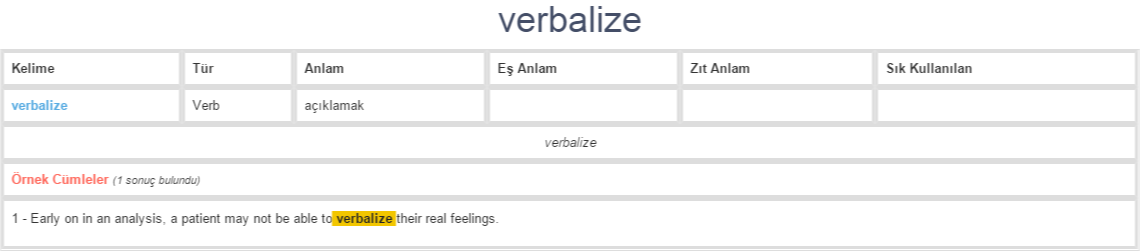 verbalize ne demek, anlamı nedir | YDS - YÖKDİL İNGİLİZCE-TÜRKÇE ...
