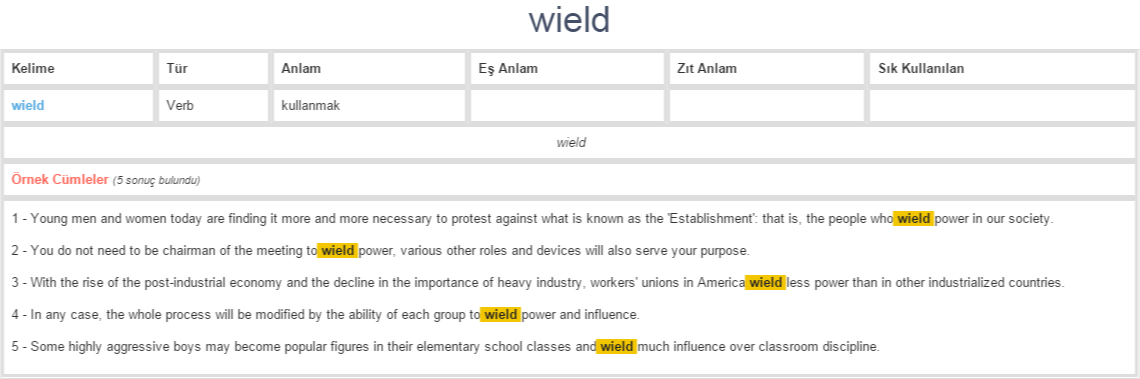 wield ne demek, anlamı nedir | YDS - YÖKDİL İNGİLİZCE-TÜRKÇE BAĞLAMSAL ...