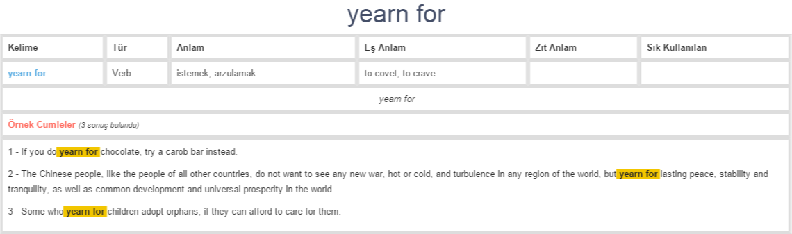 yearn for ne demek, anlamı nedir | YDS - YÖKDİL İNGİLİZCE-TÜRKÇE ...